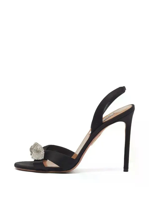 AQUAZZURA Satin Crystal-embellished Slingback Stiletto Sandals - Black