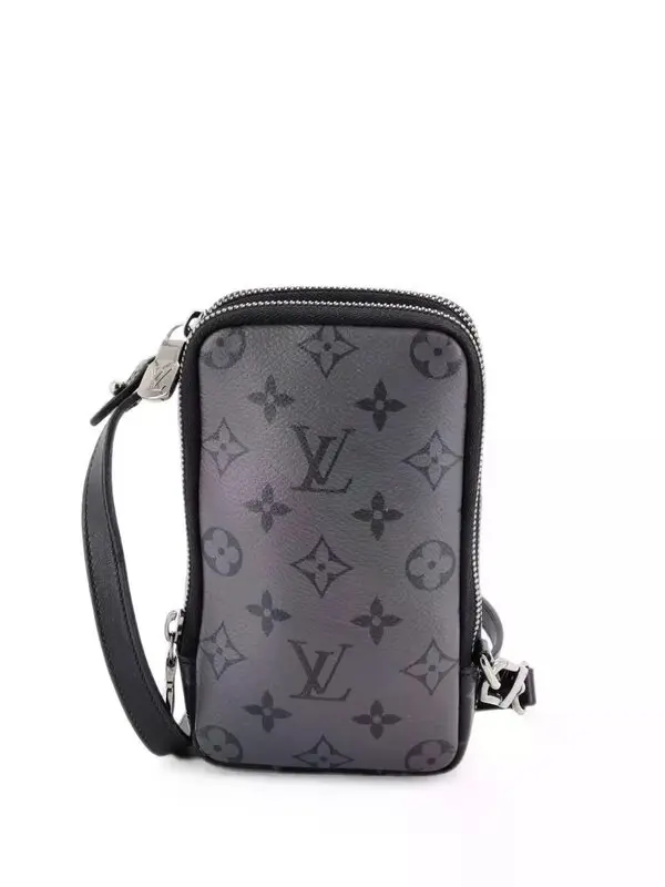 LOUIS VUITTON Double Phone Pouch Reverse Monogram Eclipse Canvas Clutch Bag - Grey