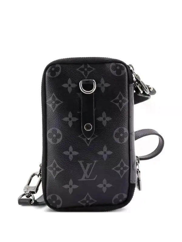 LOUIS VUITTON Monogram Eclipse Canvas Double Phone Pouch Reverse Clutch Bag - Grey