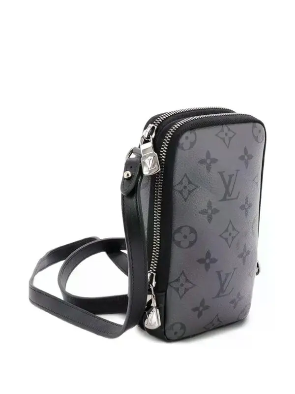 LOUIS VUITTON Monogram Eclipse Canvas Double Phone Pouch Reverse Clutch Bag - Grey