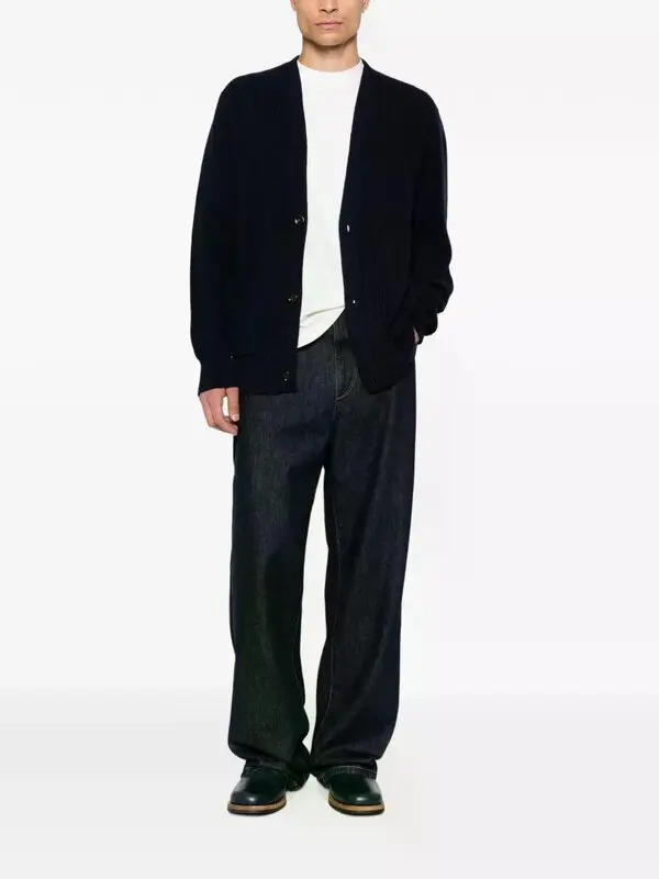 LARDINI Ribbed-knit V-neck Cardigan - Blue
