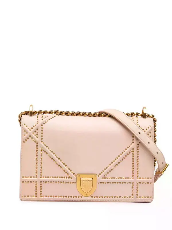 Dior 2017 Medium Studded Lambskin Diorama Flap Crossbody Bag - Pink