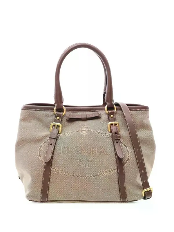 Prada 2013-2026 Canvas Canapa Logo Satchel - Neutrals