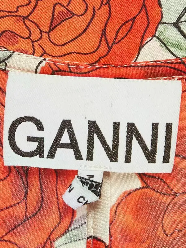 GANNI Rose-print Ruched Midi Dress - Neutrals