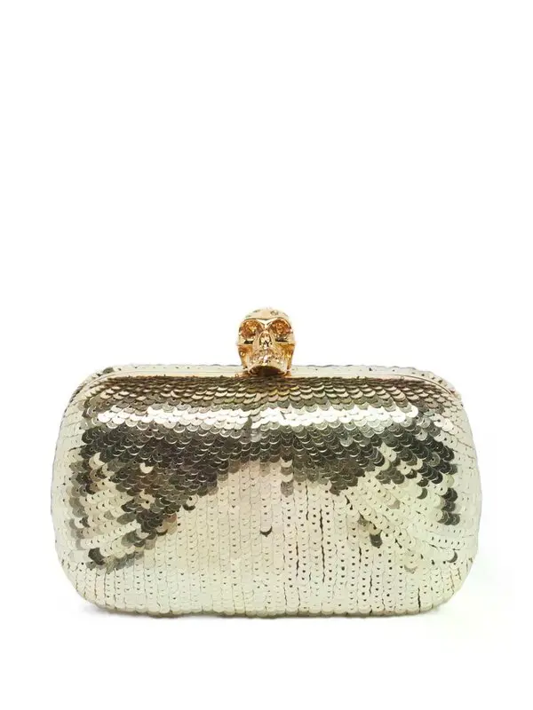 Alexander McQueen Skull Sequin Box Clutch Mini Bag - Gold