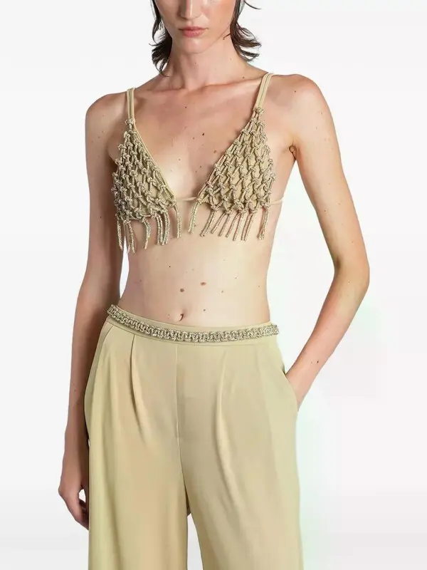 HIBOURAMA Triangle Embroidered Fringed Top