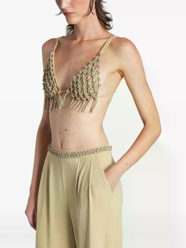 HIBOURAMA Triangle Embroidered Fringed Top