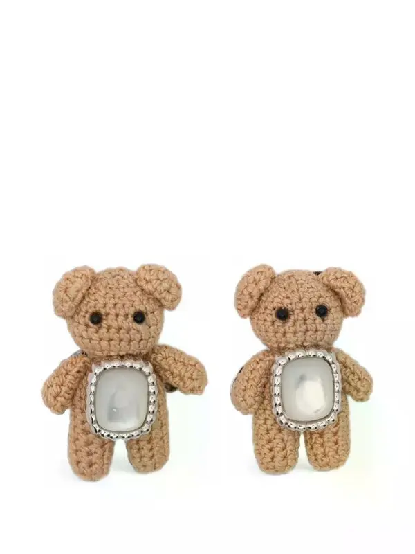 YVMIN Woven Mini Bear Mother-of-pearl Earrings - Silver