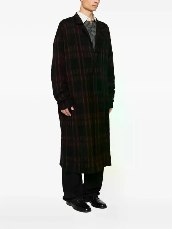 Yohji Yamamoto Check-pattern Notched-lapel Coat