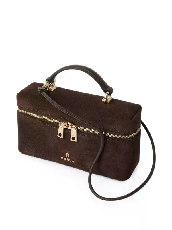 Furla Camelia Mini Suede Vanity Case With Top Handle And Adjustable Strap - Brown