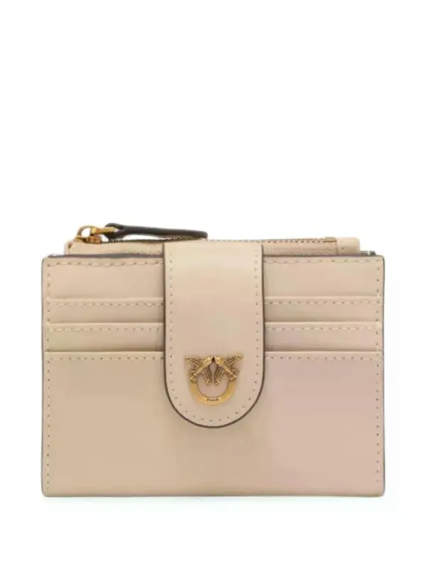 Pinko Small Smooth Leather Wallet With Logo - Neutrals