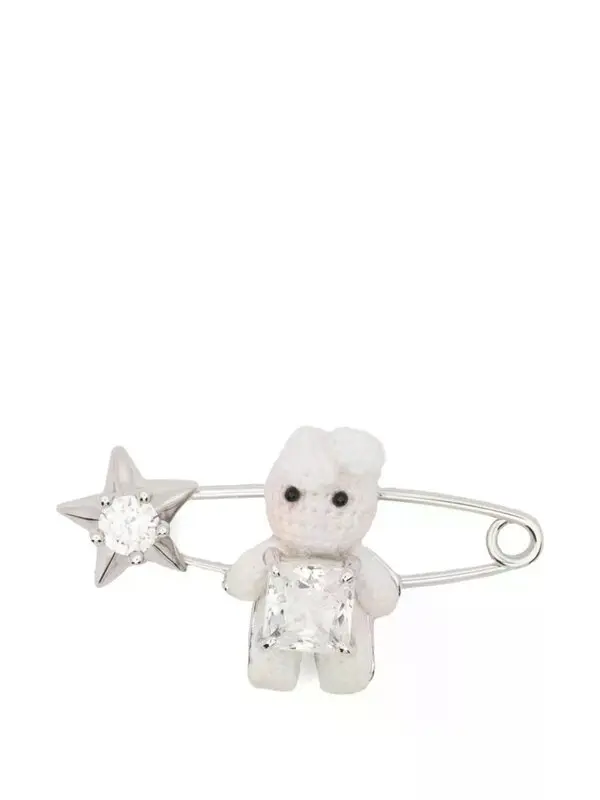 YVMIN Crystal Embellished Crochet Brooch - Silver