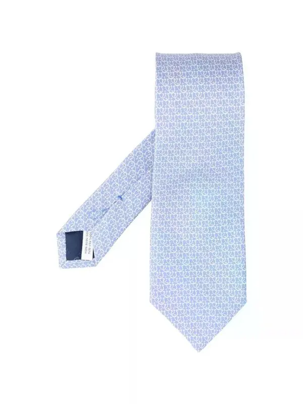 FERRAGAMO Gancini Links Print Silk Tie - Blue