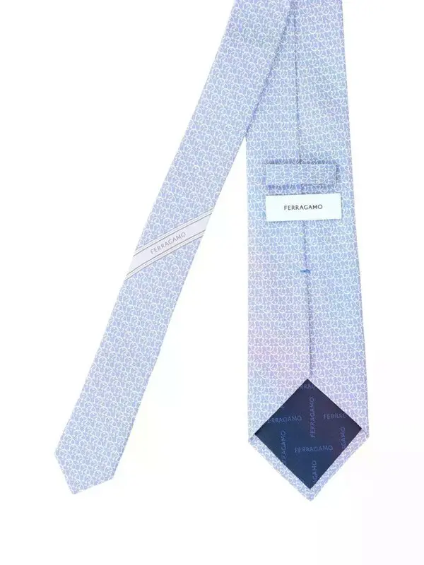 FERRAGAMO Gancini Links Print Silk Tie - Blue