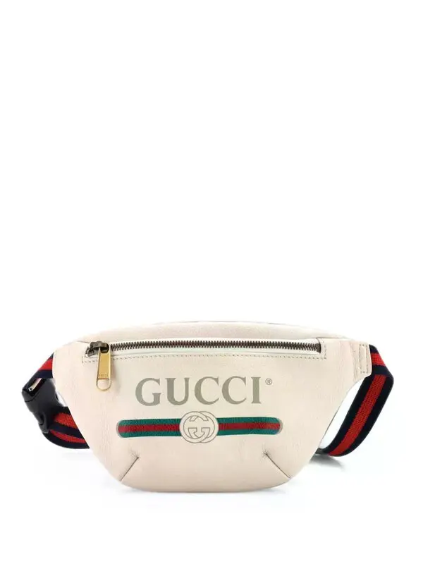 Gucci Logo Printed Leather Small Belt Bag - White