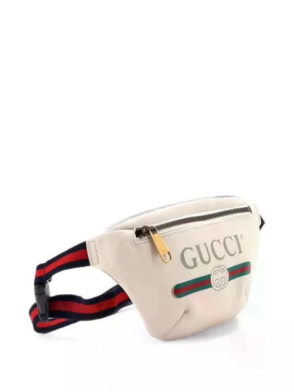 Gucci Logo Printed Leather Small Belt Bag - White