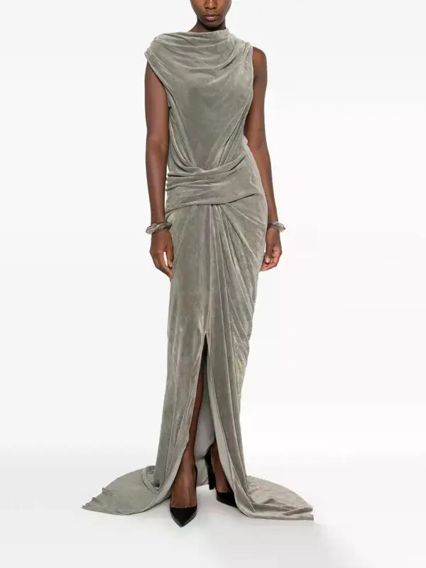 Rick Owens Draped Velvet Maxi Dress - Grey