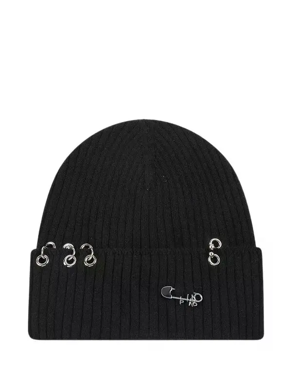 Pinko Pierced Ribbed-knit Beanie Hat - Black