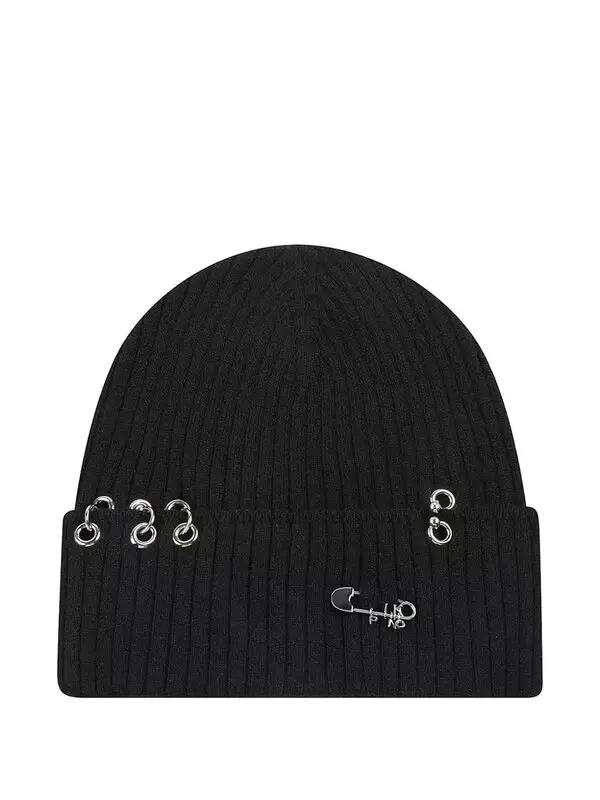 Pinko Pierced Ribbed-knit Beanie Hat - Black