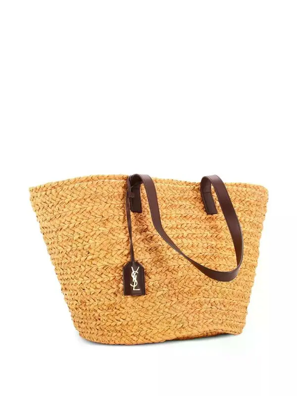 Saint Laurent Panier Basket Shopper Raffia Bucket Bag - Brown