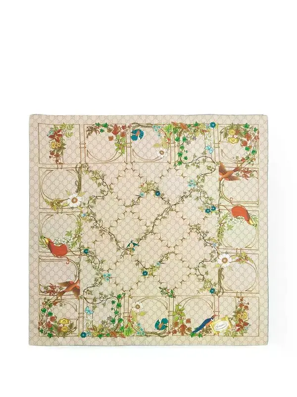 Gucci Logo-pattern Floral-print Scarf