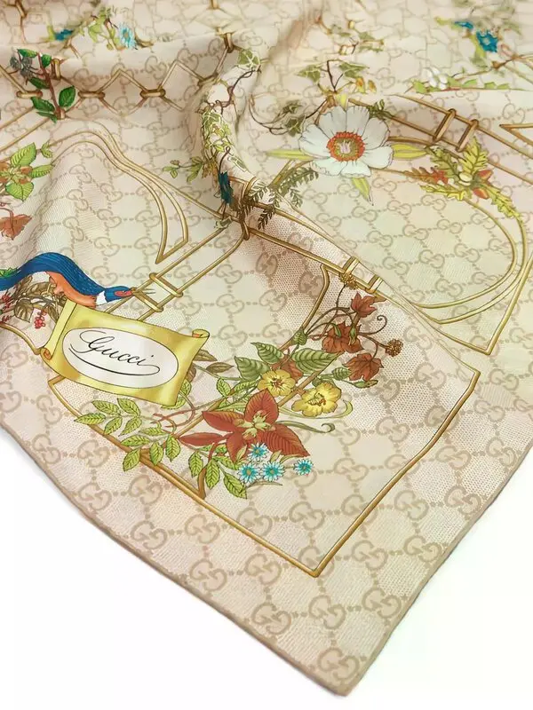 Gucci Logo-pattern Floral-print Scarf
