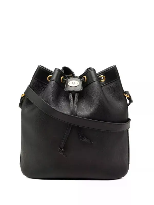 Dior 20th Century Honeycomb Coated Canvas Drawstring Bucket Bag - Black