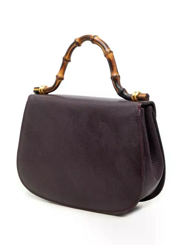 Gucci Small Calfskin Bamboo Top Handle Flap Handbag - Purple