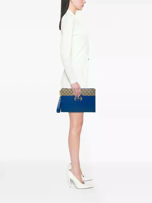 Gucci 2000-2015 Gg Supreme And Calfskin Cut Out Interlocking G Clutch Bag - Blue