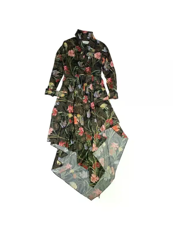 Off-White Floral-print Draped Midi Dress - Black