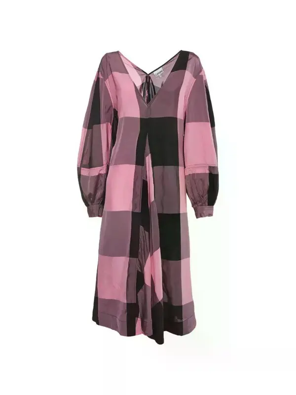 GANNI Checked Balloon-sleeve Mini Dress