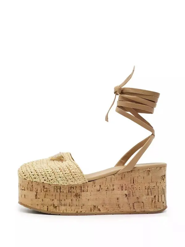 Prada Logo-plaque Wedge Sandals - Neutrals