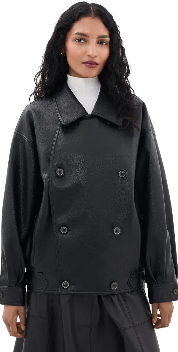 Source Unknown Vitellino Double Breasted Faux Leather Jacket