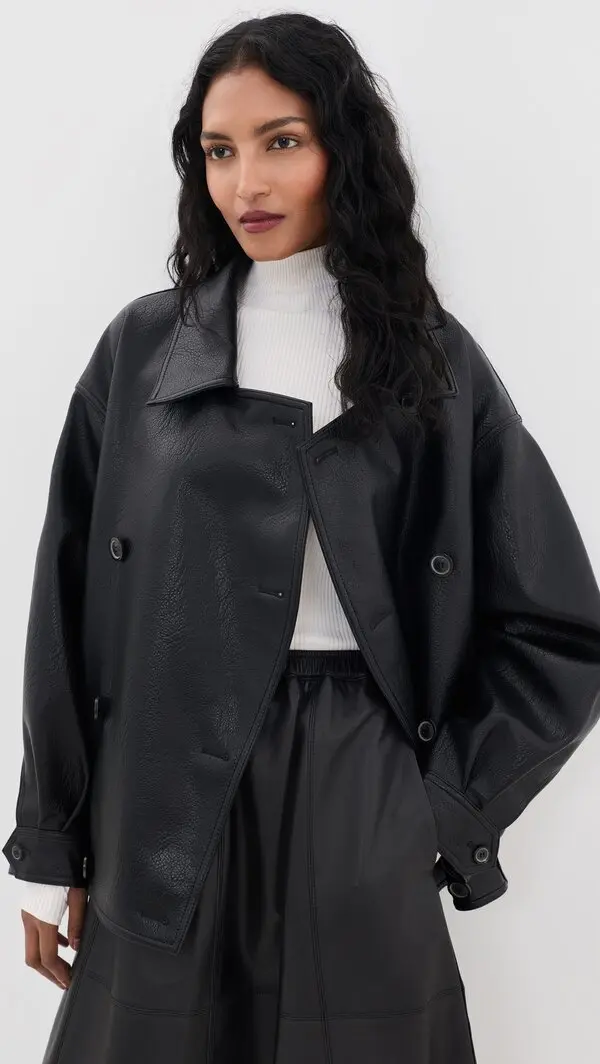 Source Unknown Vitellino Double Breasted Faux Leather Jacket