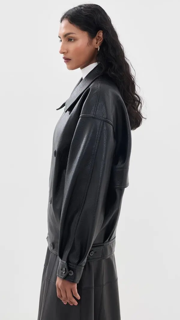 Source Unknown Vitellino Double Breasted Faux Leather Jacket
