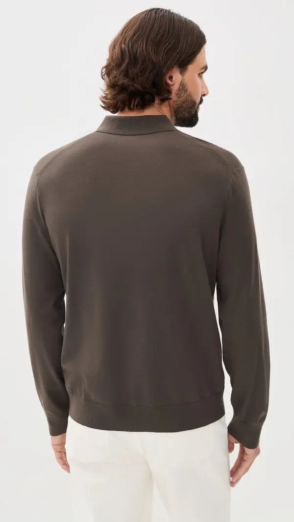 Theory Goris Long Sleeve Polo In Light Bilen - Classic Brown