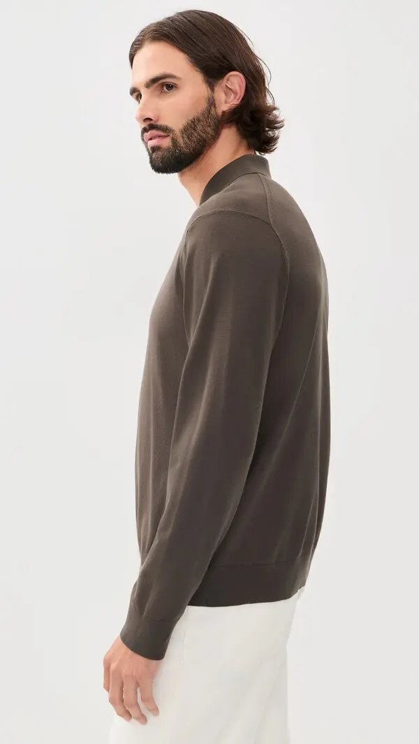 Theory Goris Long Sleeve Polo In Light Bilen - Classic Brown