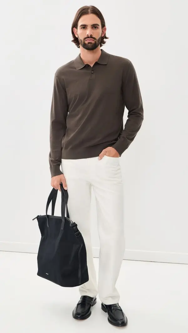 Theory Goris Long Sleeve Polo In Light Bilen - Classic Brown