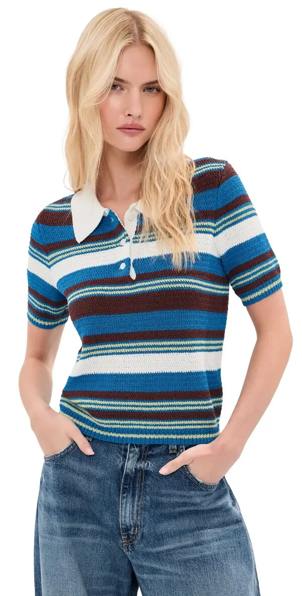 LE BOP Stripe Boucle Polo Shirt - Cobalt Multi