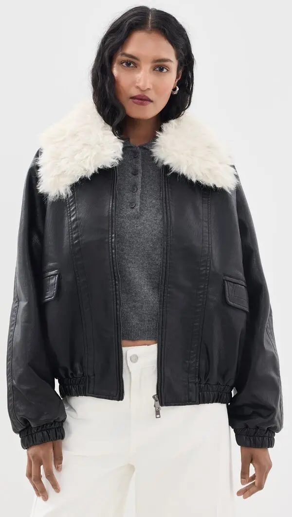 Source Unknown Rioni Faux Fur Collar Bomber Jacket