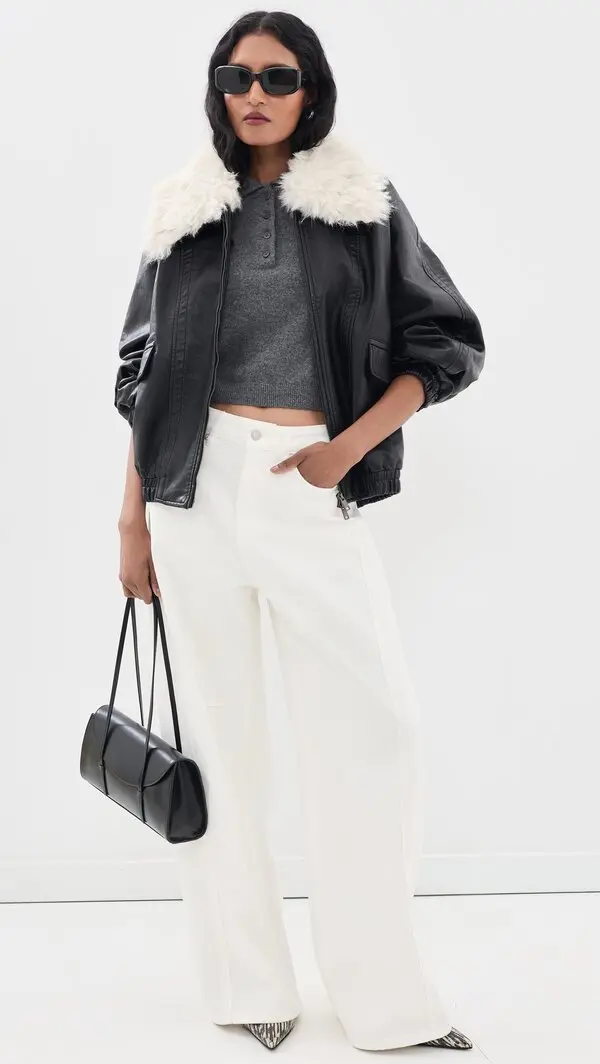 Source Unknown Rioni Faux Fur Collar Bomber Jacket