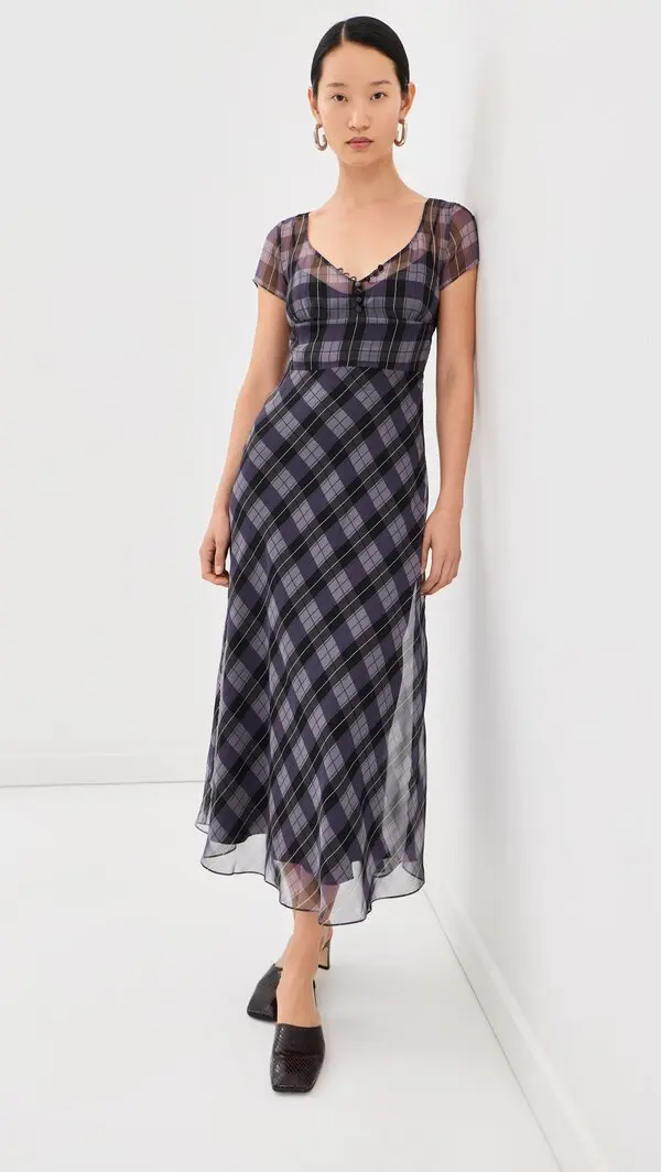 Marc Jacobs Plaid Chiffon Midi Dress