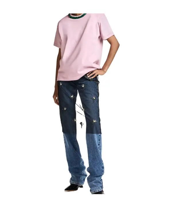 Essentiel Antwerp T-shirt With Dark Green Embellished Collar