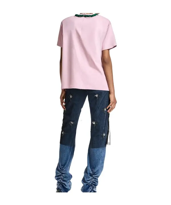 Essentiel Antwerp T-shirt With Dark Green Embellished Collar