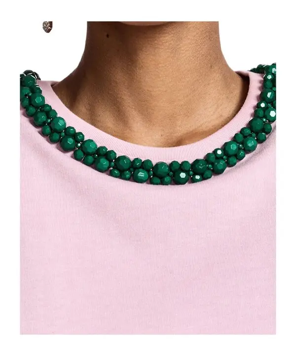 Essentiel Antwerp T-shirt With Dark Green Embellished Collar