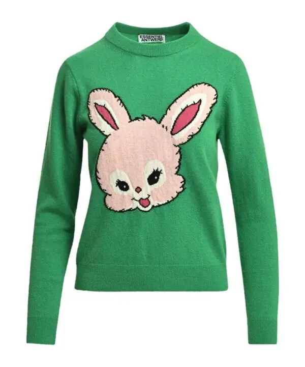Essentiel Antwerp Green And Light Pink Rabbit-intarsia Wool-blend Sweater
