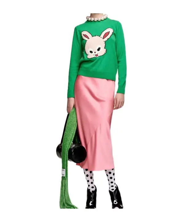Essentiel Antwerp Green And Light Pink Rabbit-intarsia Wool-blend Sweater