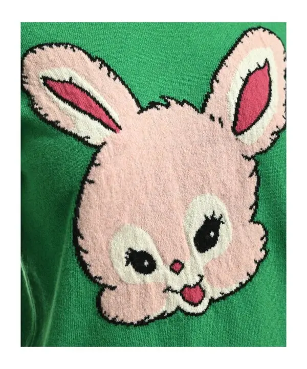 Essentiel Antwerp Green And Light Pink Rabbit-intarsia Wool-blend Sweater