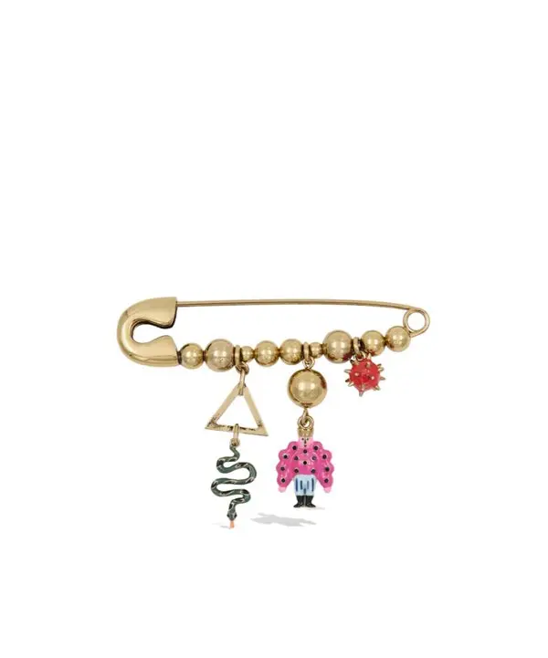 Essentiel Antwerp Gold-tone Brooch With Multicolor Charm Embellishments - Gold/multicolor