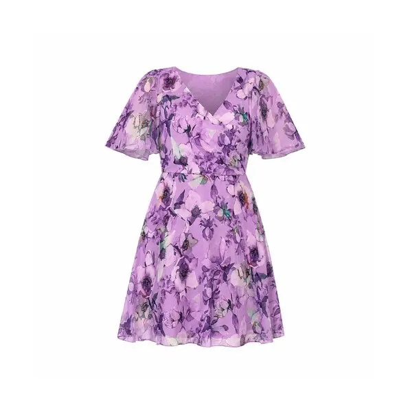 GIRL IN MIND Kristie Floral Print V-neck Mini Dress - Purple